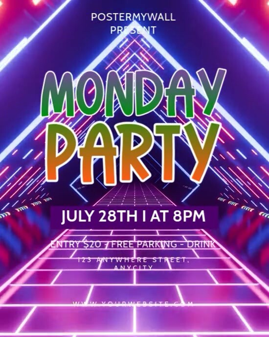 Plantilla de Purple Neon Monday Party Instagram Portrait | PosterMyWall