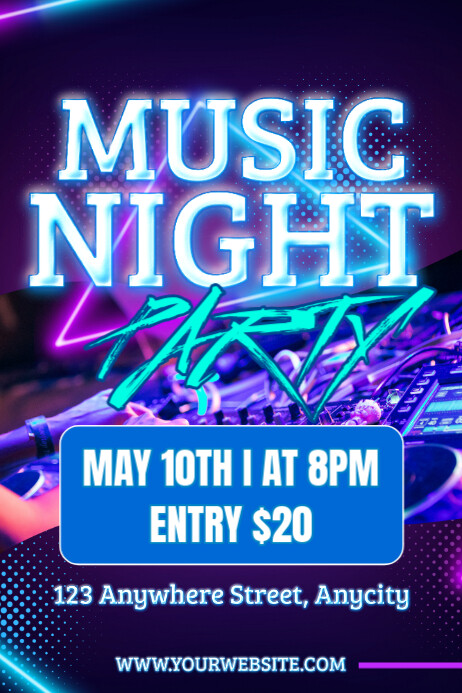 Purple Neon Music Night Party Poster Template | PosterMyWall