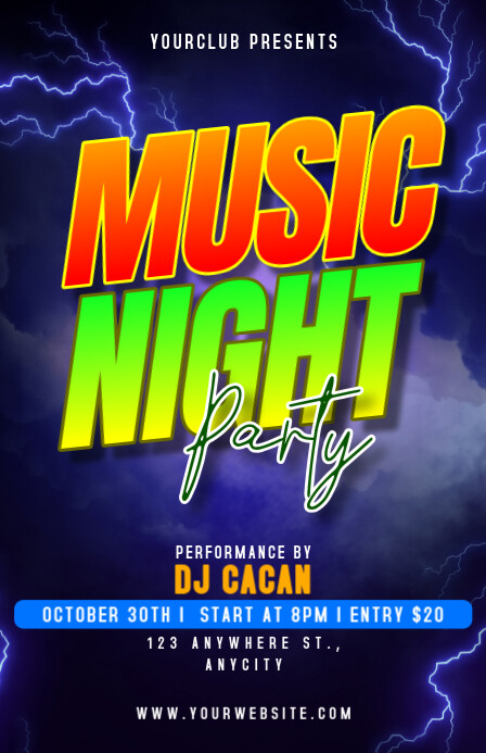 Modèle Purple Neon Music Night Party Tabloid | PosterMyWall