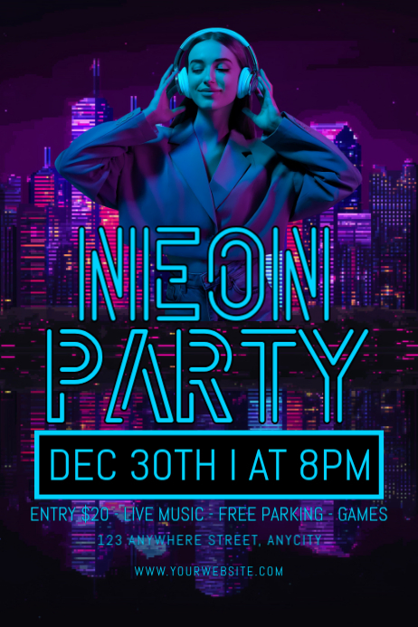 Purple Neon Neon Party Poster Template | PosterMyWall