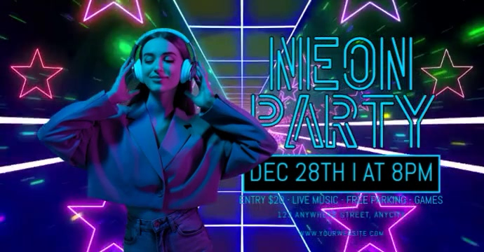 Plantilla de Purple Neon Neon Party Sampul Acara Facebook | PosterMyWall