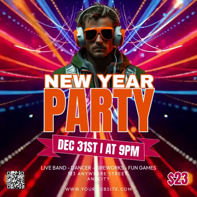 Purple Neon New Year Party Pos Instagram Template | PosterMyWall