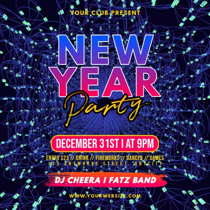 Purple Neon New Year Party Pos Instagram Template | PosterMyWall