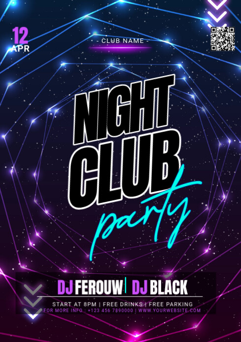 Purple Neon Night Club Party A4 Template | PosterMyWall