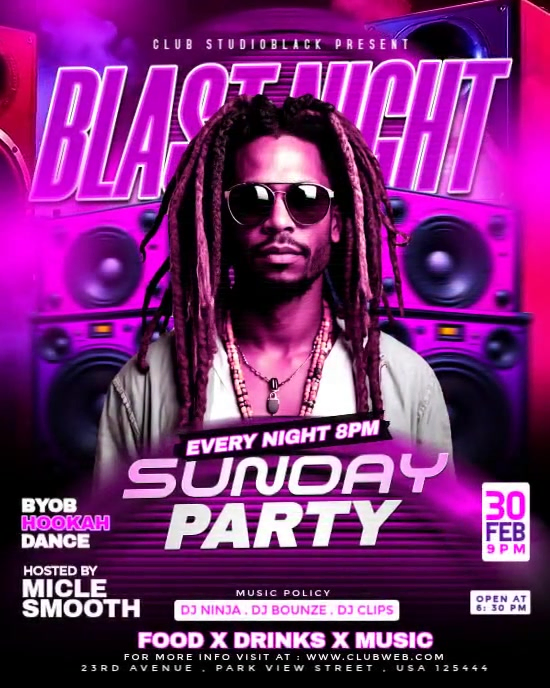 Plantilla de Purple Neon Night Club Sunday Party Flyer Instagram ...