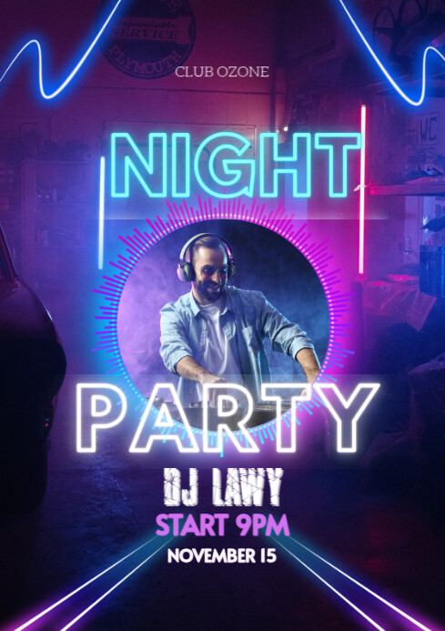 Purple Neon Night Party A4 Template | PosterMyWall