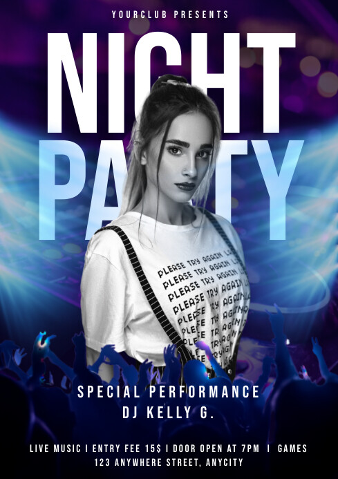 Plantilla de Purple Neon Night Party A4 | PosterMyWall