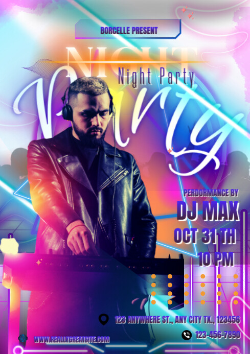 Purple Neon Night Party A4 Template | PosterMyWall