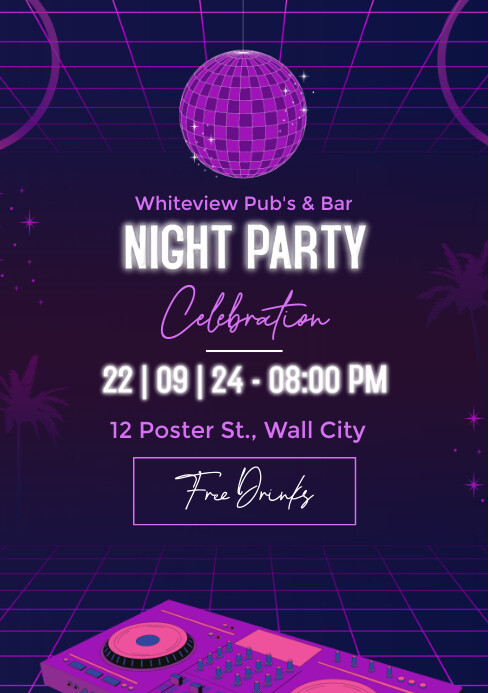 Modèle Purple Neon Night Party Celebration A4 | PosterMyWall