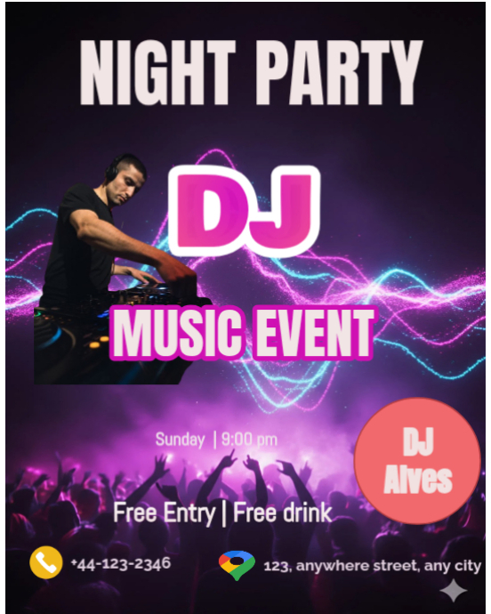 Purple Neon Night Party Dj Music Event Instagram Portrait Template ...