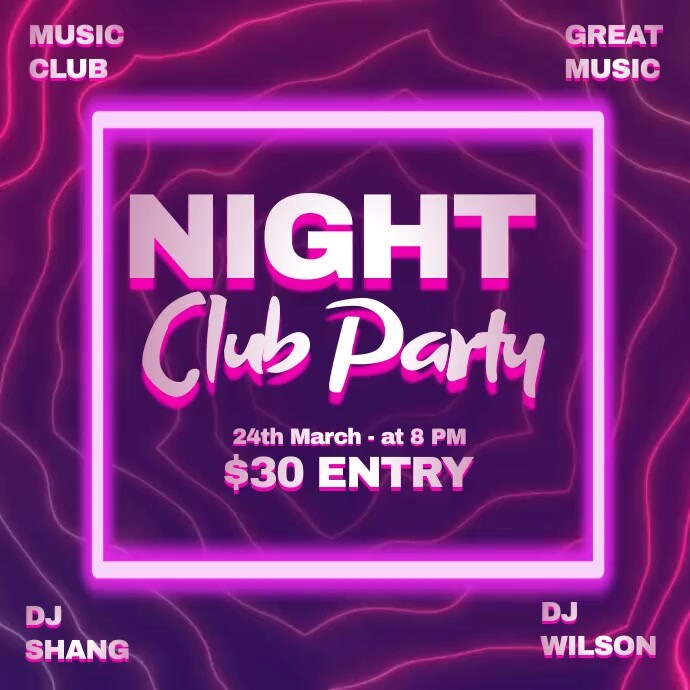 Purple Neon Night Party Instagram Post Template | PosterMyWall