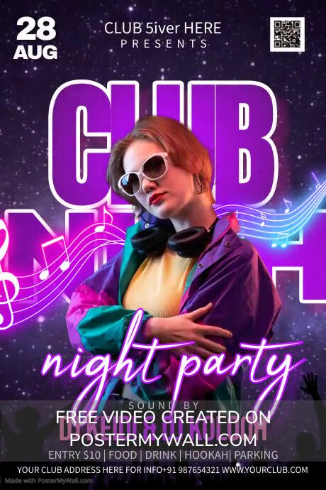 Purple Neon Night Party Poster Templat | PosterMyWall