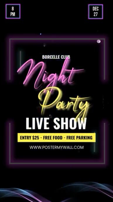 Purple Neon Night Party Reel Instagram Template | PosterMyWall