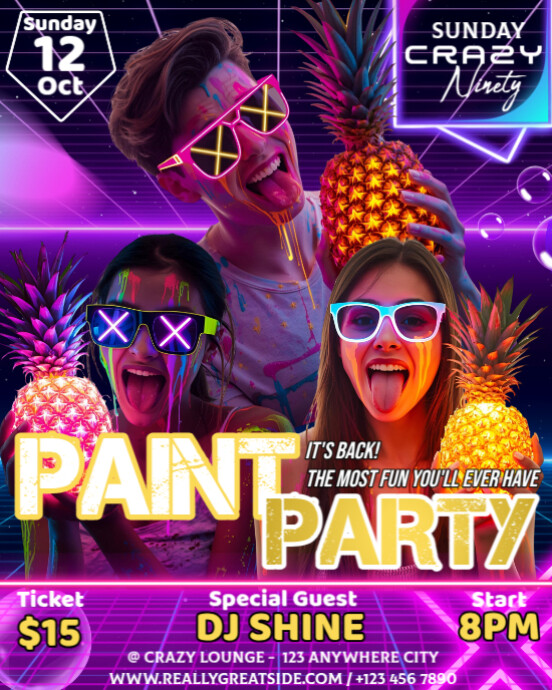 Purple Neon Paint Party Invitation Instagram Portrait Template ...