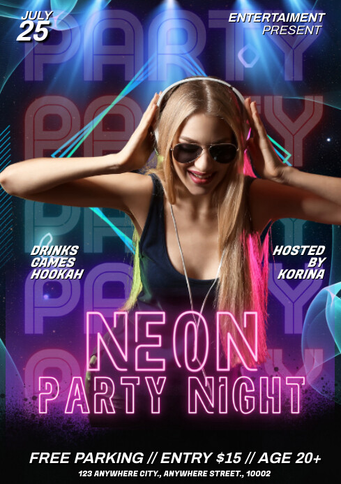 Purple Neon Party A4 Template | PosterMyWall