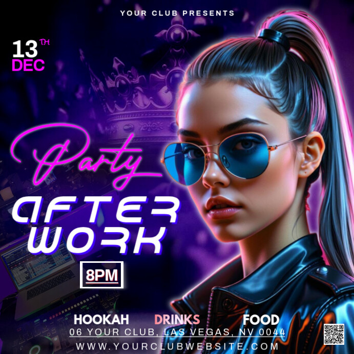 Purple Neon Party After Work Instagram Post Template | PosterMyWall