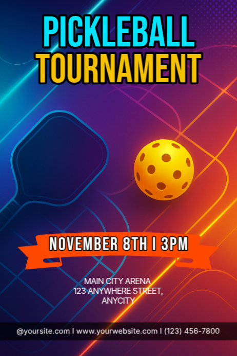 Purple Neon Pickleball Tournament Poster Template | PosterMyWall