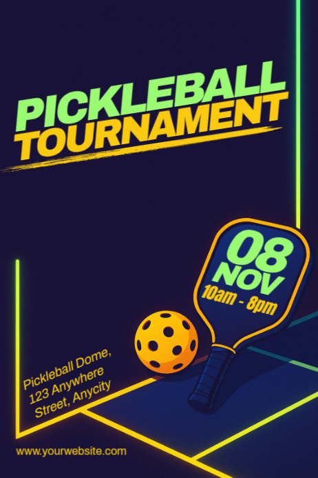Purple Neon Pickleball Tournament Poster Template | PosterMyWall