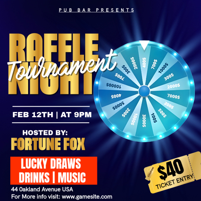 Purple Neon Raffle Night Tournament Square (1:1) Template | PosterMyWall