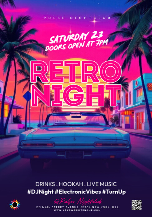Copy of Purple Neon Retro Night A5 | PosterMyWall