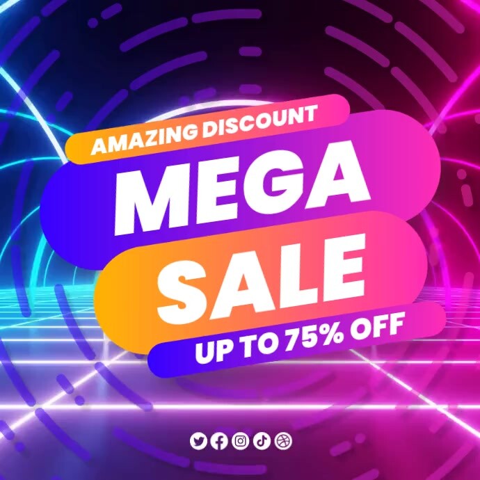 Purple Neon Sale Discount Poster Banner Insta Template | PosterMyWall