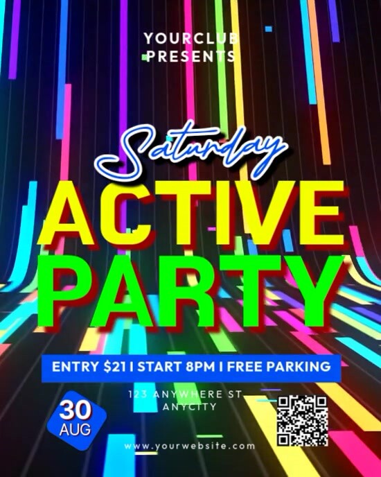 Purple Neon Saturday Active Party Instagram Portrait Template ...