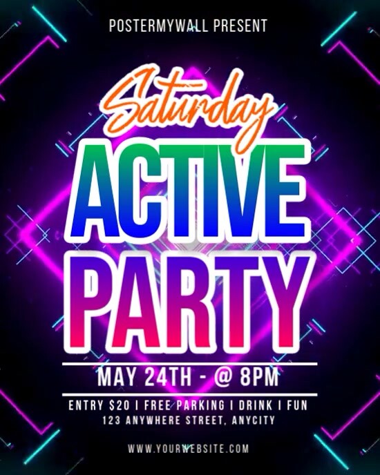 Copy of Purple Neon Saturday Active Party Instagram Portrait | PosterMyWall