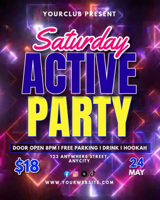 Plantilla de Purple Neon Saturday Active Party Instagram Portrait ...