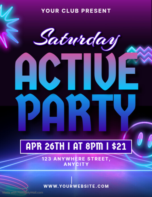 Copy of Purple Neon Saturday Active Party Pamflet (letter As ...