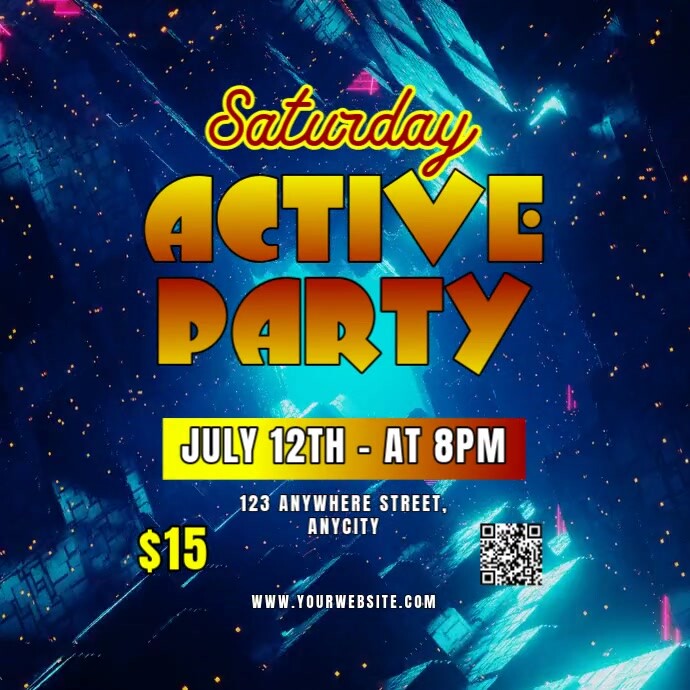 Purple Neon Saturday Active Party Pos Instagram Template | PosterMyWall