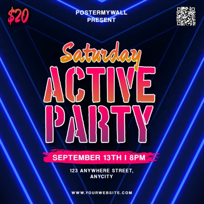 Purple Neon Saturday Active Party Pos Instagram Template | PosterMyWall