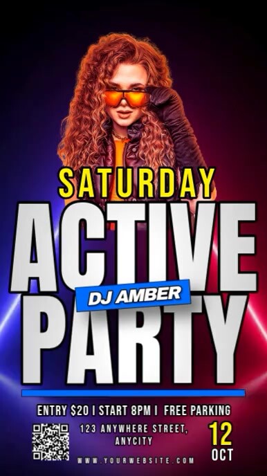 Purple Neon Saturday Active Party Reel Instagram Template | PosterMyWall