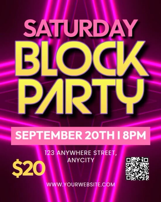 Purple Neon Saturday Block Party Instagram Portrait Template | PosterMyWall