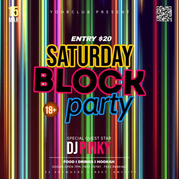 Purple Neon Saturday Block Party Pos Instagram Template | PosterMyWall