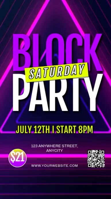 Purple Neon Saturday Block Party Reel Instagram Template | PosterMyWall