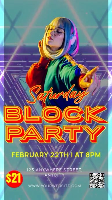 Purple Neon Saturday Block Party Reel Instagram Template | PosterMyWall