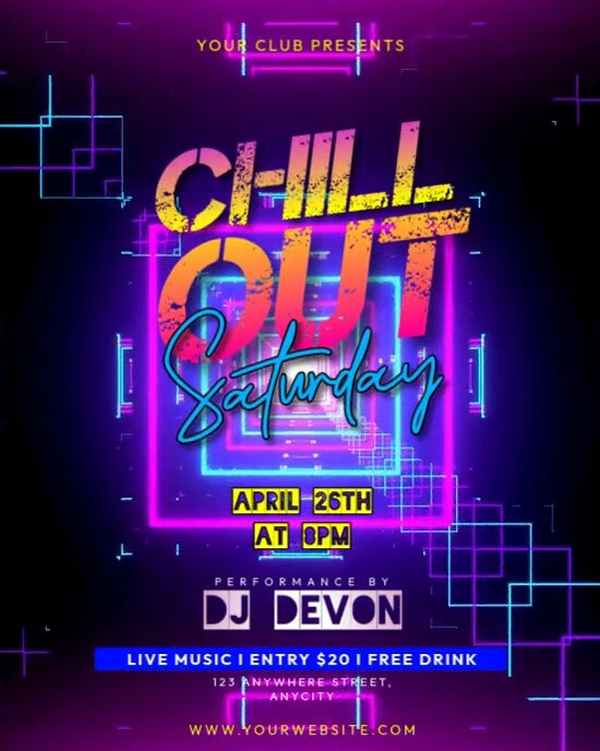 Purple Neon Saturday Chillout Party Instagram Portrait Template ...