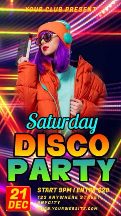 Purple Neon Saturday Disco Party Reel Instagram Template | PosterMyWall
