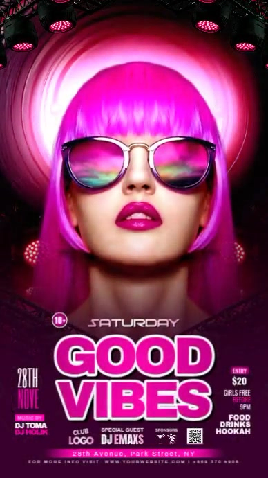 Plantilla de Purple Neon Saturday Good Vibes Party Flyer Instagram ...