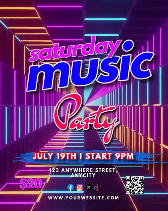 Purple Neon Saturday Music Party Instagram Portrait Template | PosterMyWall