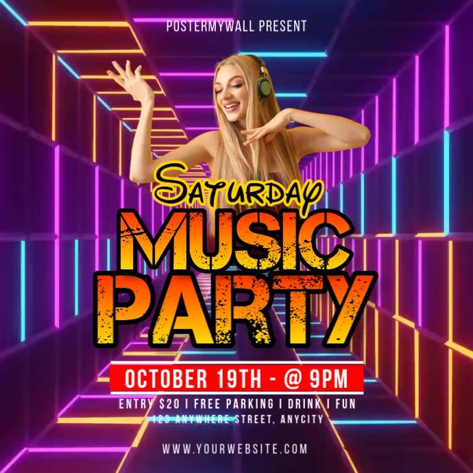 Plantilla de Purple Neon Saturday Music Party Pos Instagram | PosterMyWall