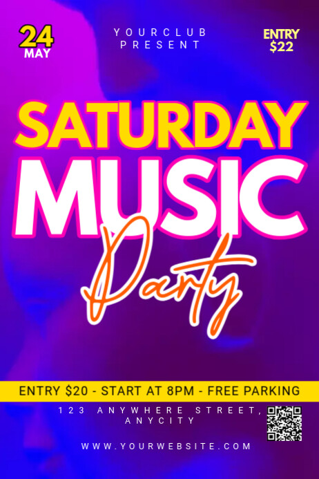 Purple Neon Saturday Music Party Poster Template | PosterMyWall