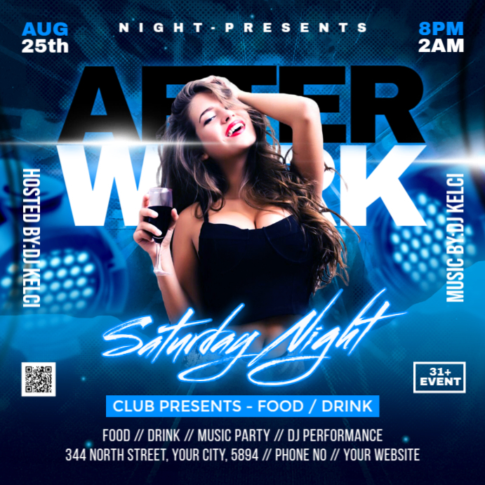 Purple Neon Saturday Night Club Party Instagram Post Template ...