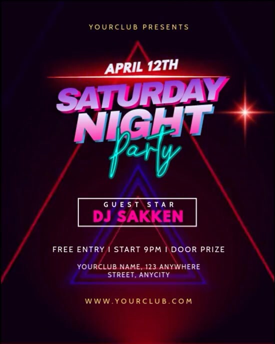 Purple Neon Saturday Night Party Instagram Portrait Template | PosterMyWall