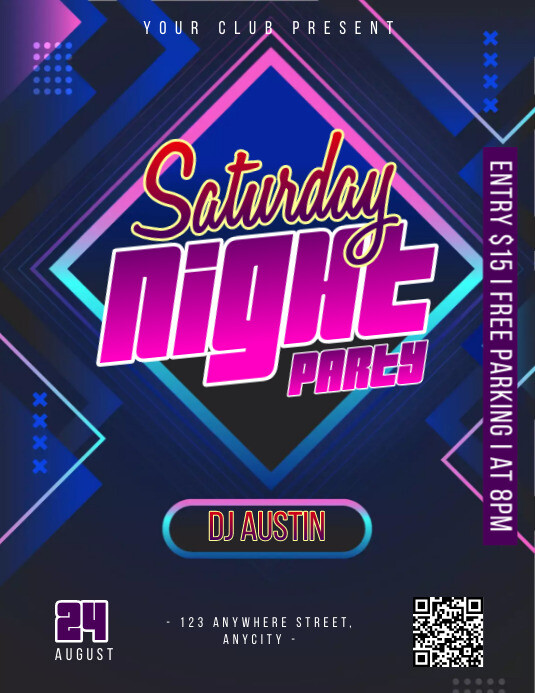 Modèle Purple Neon Saturday Night Party Pamflet (let | PosterMyWall