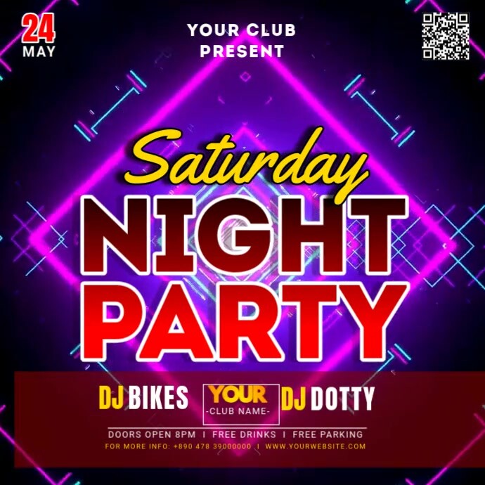 Purple Neon Saturday Night Party Pos Instagram Template | PosterMyWall
