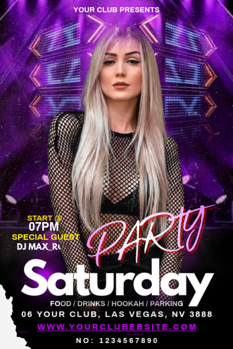 Purple Neon Saturday Party Poster Template | PosterMyWall