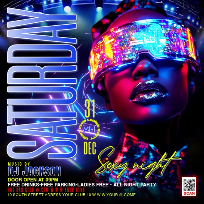 Purple Neon Saturday Sexy Night Club Party Flyer Instagram Post ...