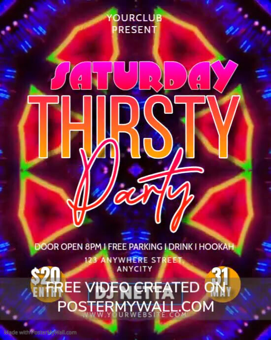 Purple Neon Saturday Thirsty Party Instagram Portrait Template ...