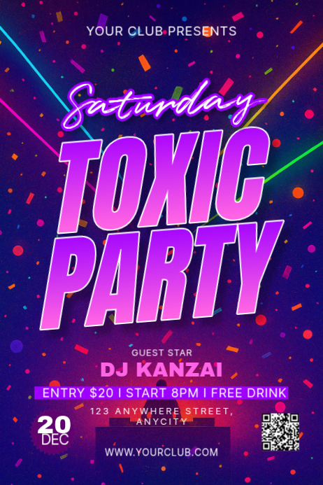 Plantilla de Purple Neon Saturday Toxic Party Poster | PosterMyWall